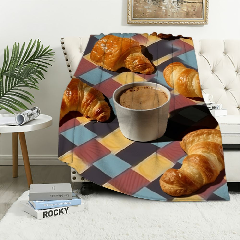 Nawypu Croissant Collage Coffee Funny Breakfast Super Soft Flannel ...