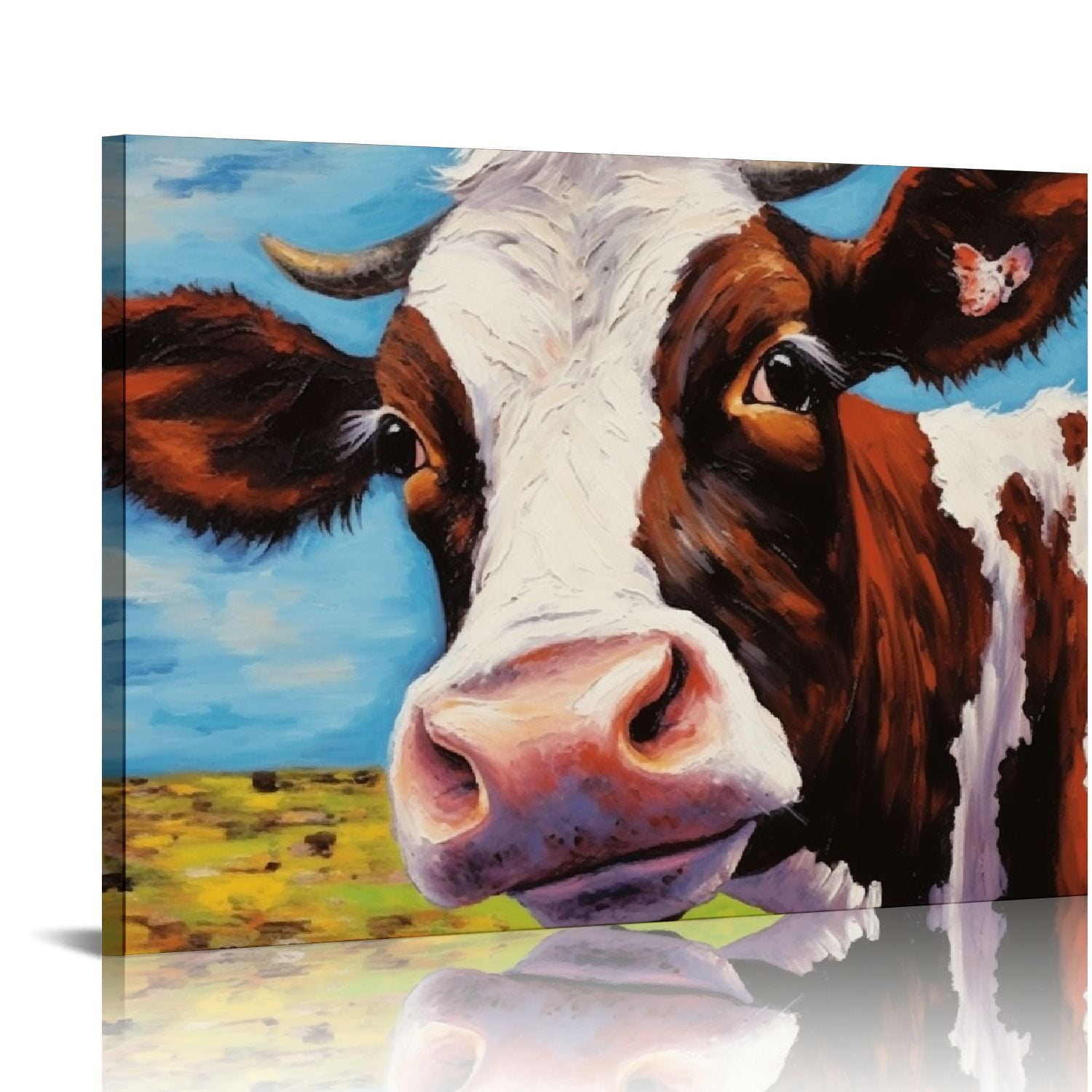 Nawypu Curious Cow I Canvas Wall Art Print, Cow Artwork 20x16 inch ...