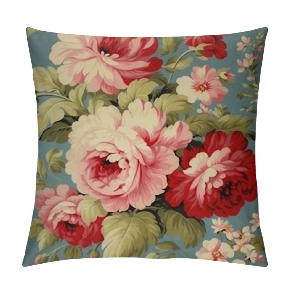 Nawypu Cushion Cases Pink Cabbage Roses Romantic Aqua Pillow Covers ...