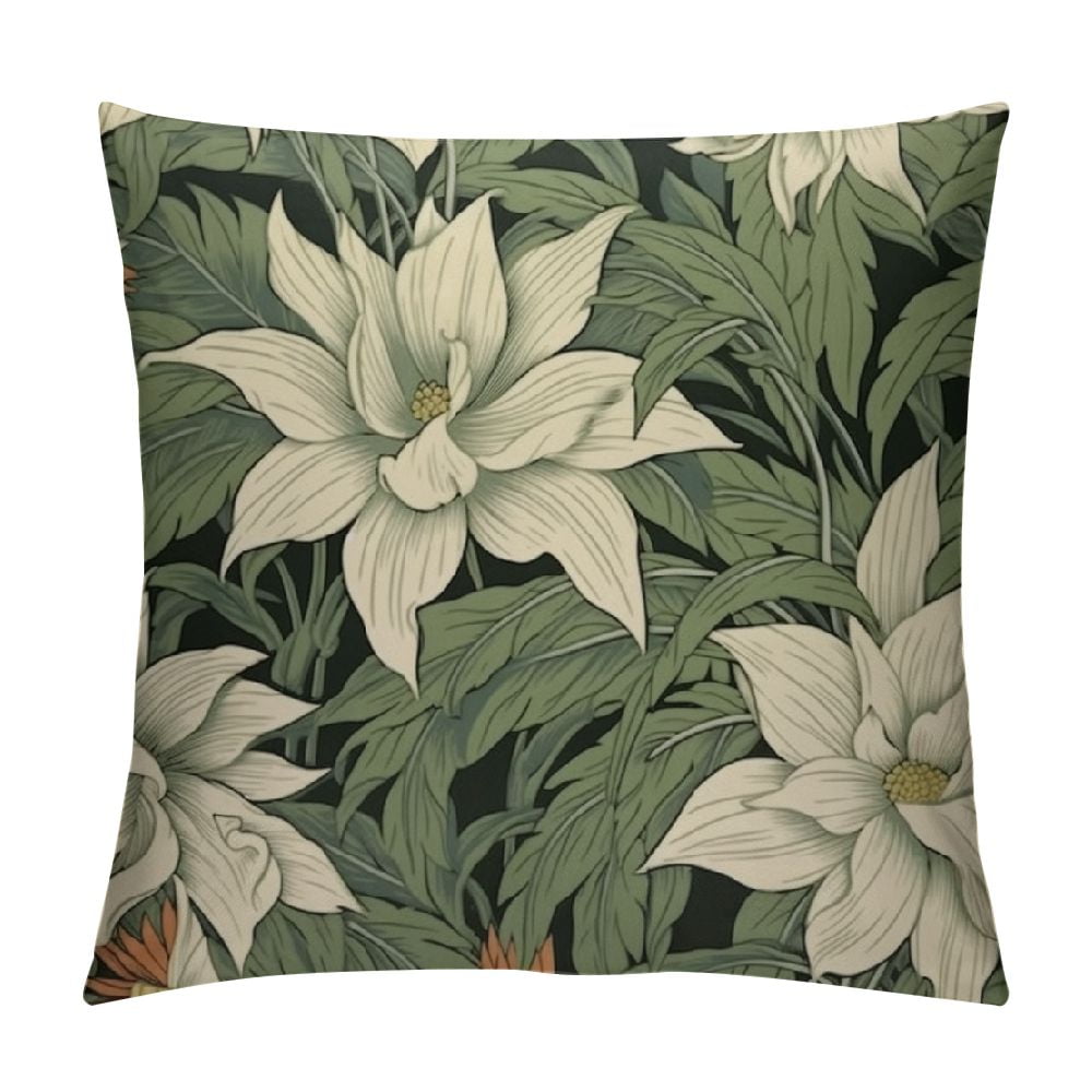 Nawypu Cushion Pillow Cover Botanical Sage Green Leaves Floral Art ...