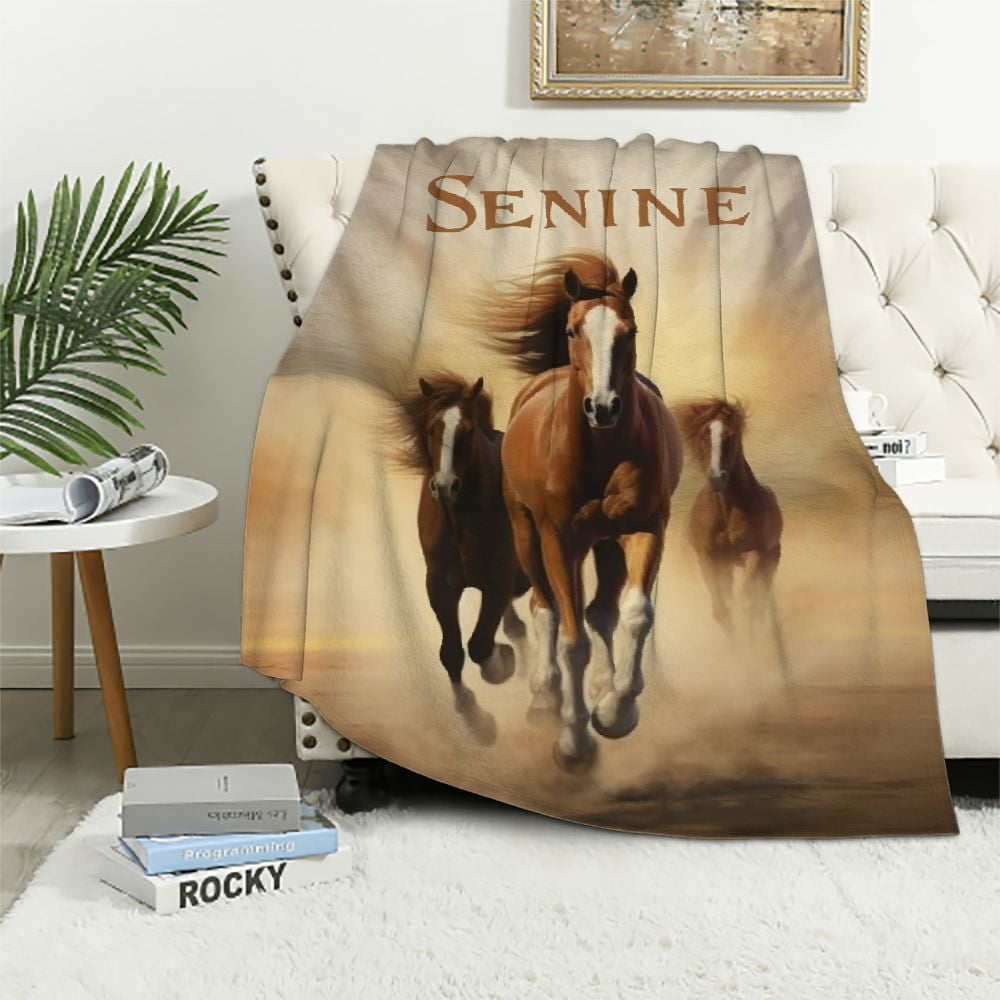 Nawypu Custom Blanket with Name Text,Running Horse Super Soft Throw ...