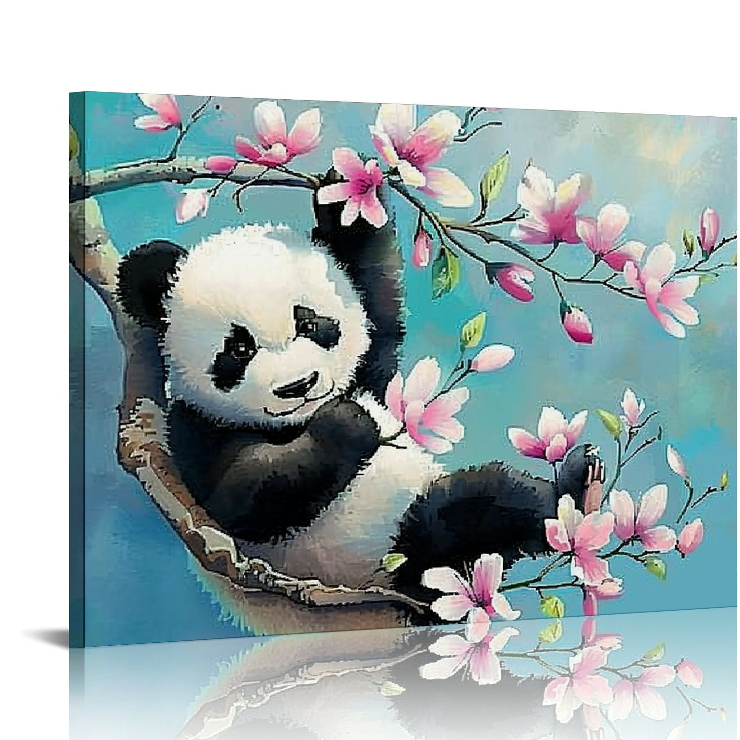 Nawypu Cute Animal Canvas Wall Art Baby Panda Playing with Flower ...