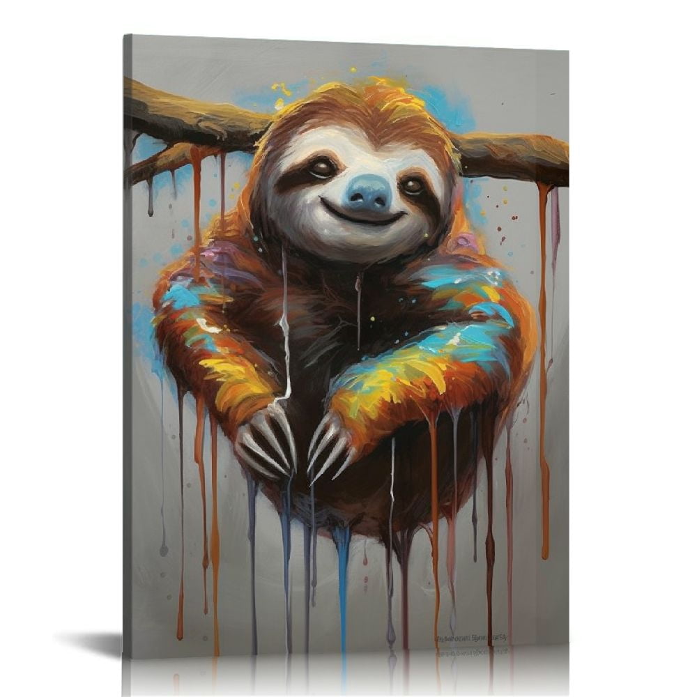 Nawypu Cute Animal Canvas Wall Art a Colourful Sloth on the Branch ...