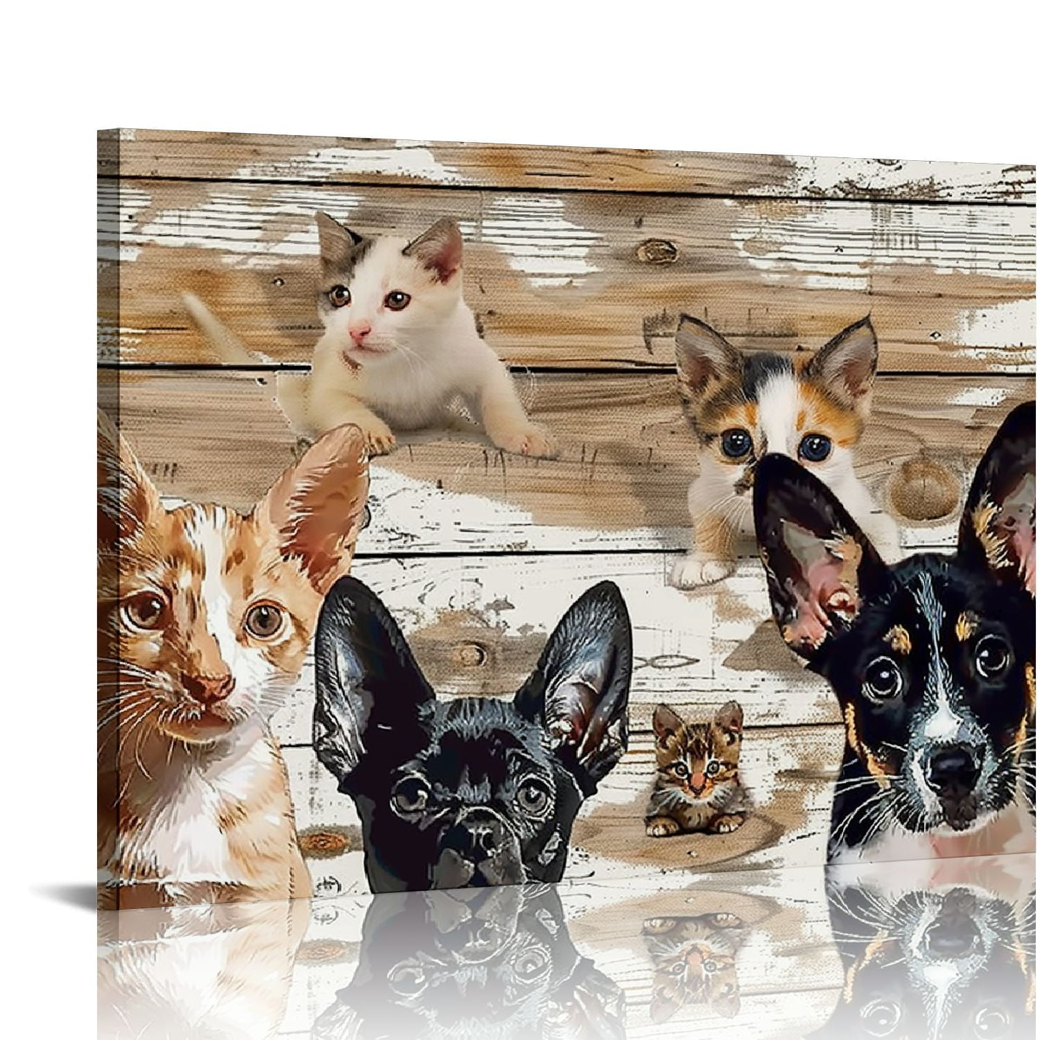 Nawypu Cute Animals Canvas Wall Art Vintage Dog Cat Mouse Rabbit ...