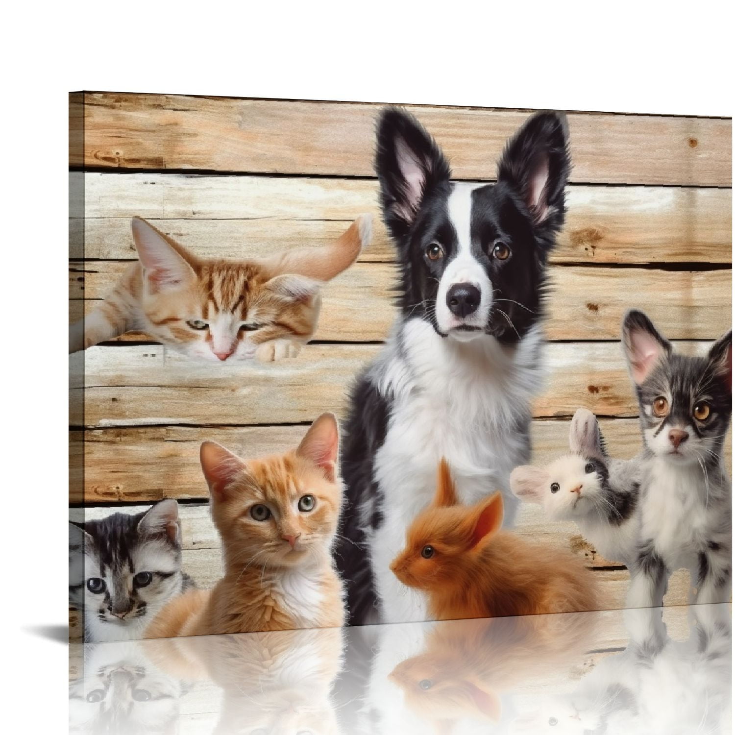 Nawypu Cute Animals Canvas Wall Art Vintage Dog Cat Mouse Rabbit ...
