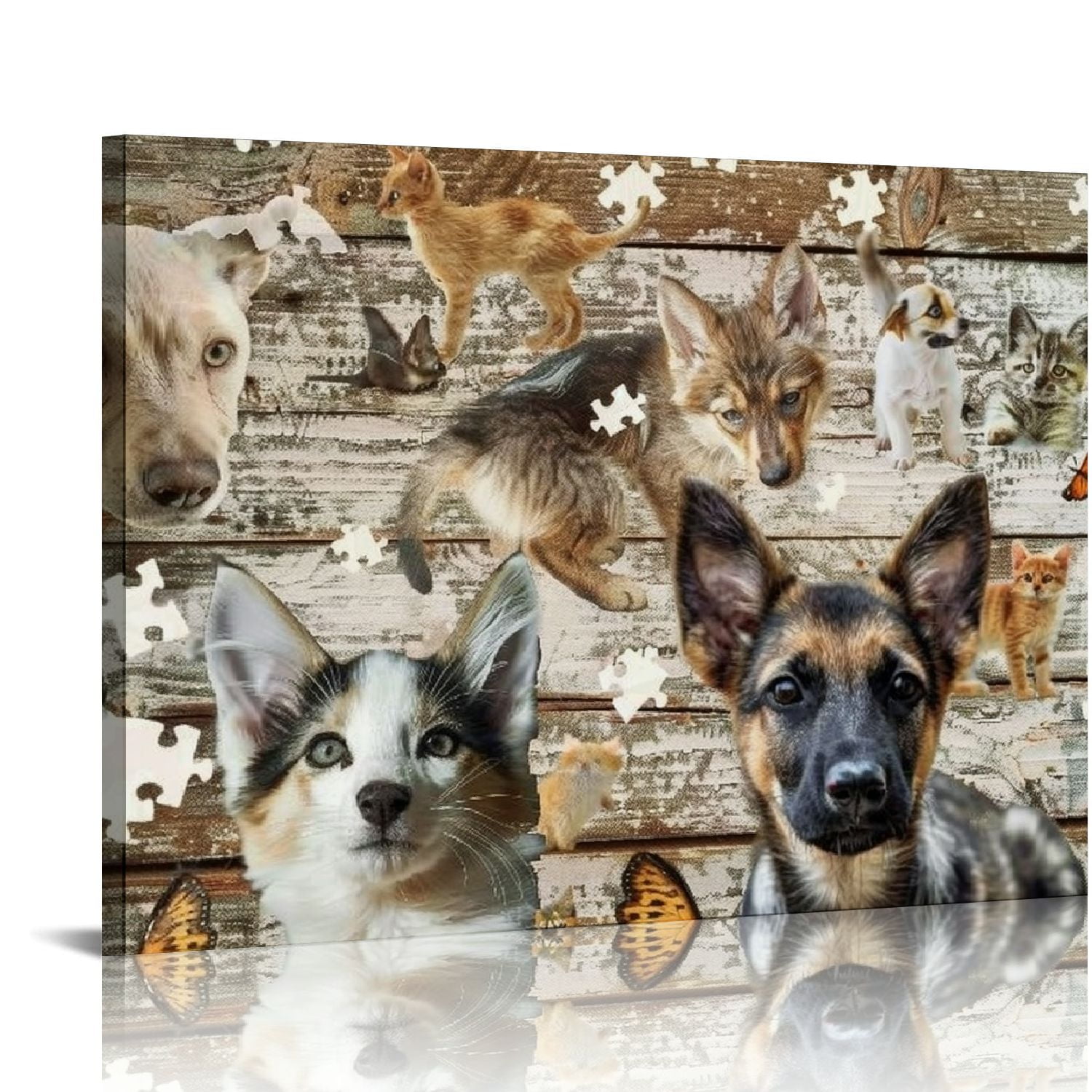 Nawypu Cute Animals Canvas Wall Art Vintage Dog Cat Mouse Rabbit ...