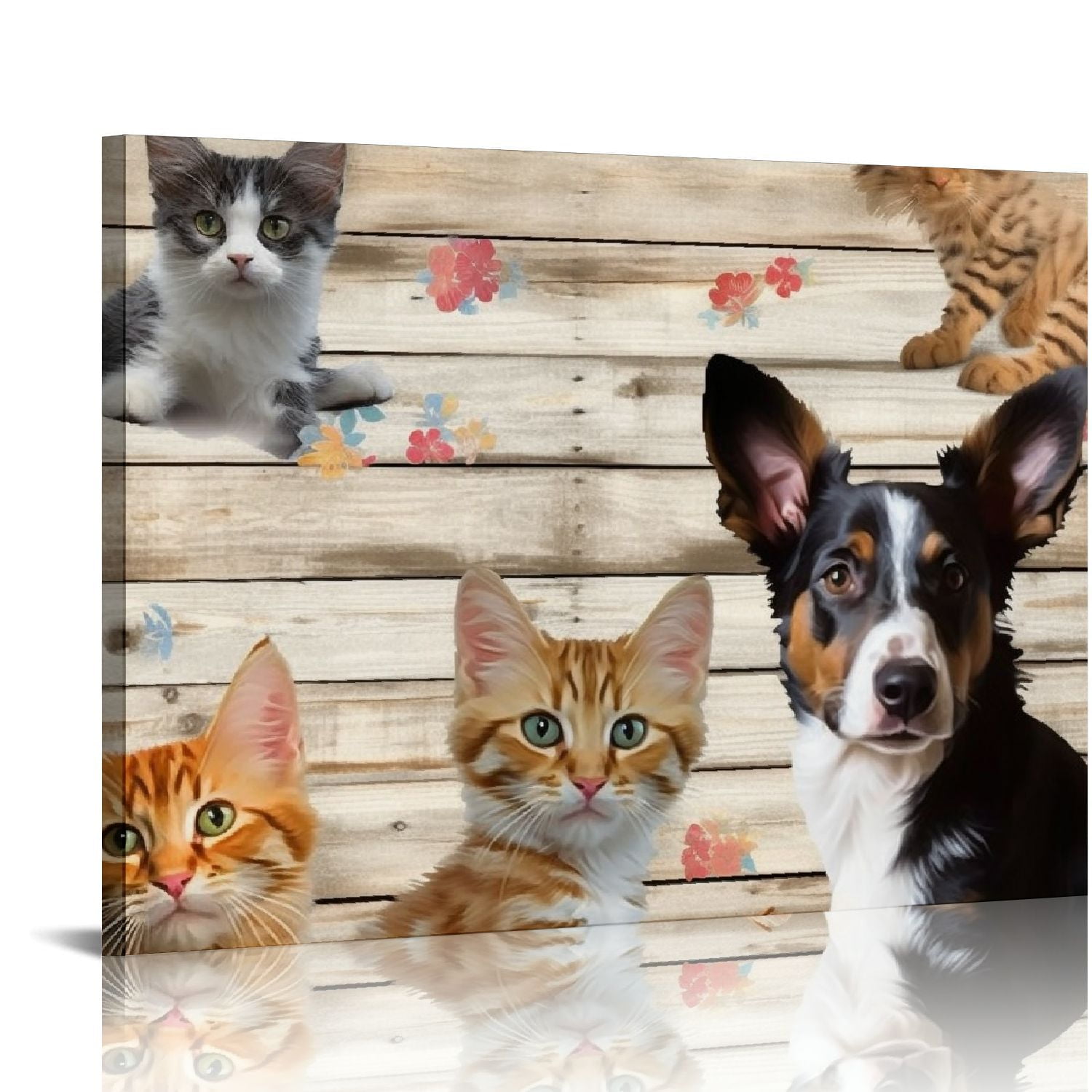 Nawypu Cute Animals Canvas Wall Art Vintage Dog Cat Mouse Rabbit ...