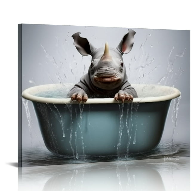 Nawypu Cute Baby Rhino in The Bathtub Humor Funny Animal Poster On ...