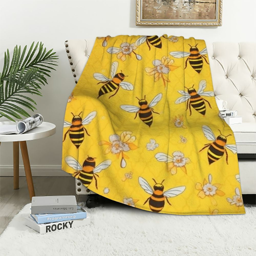 Nawypu Cute Bee Sofa Throw Blanket Flannel Super Soft Warm Bedspread ...