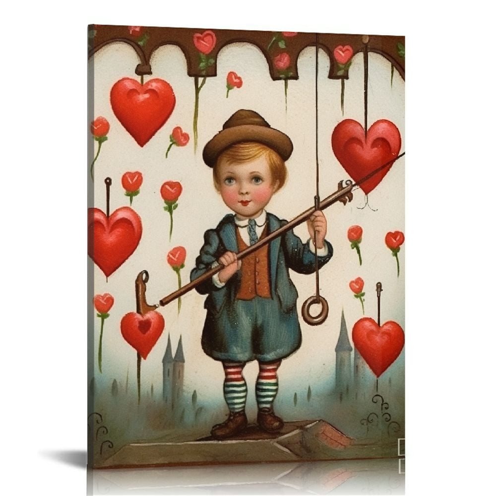 Nawypu Cute Boy with Hearts Vintage Sign Valentine Sign Valentine's Day ...