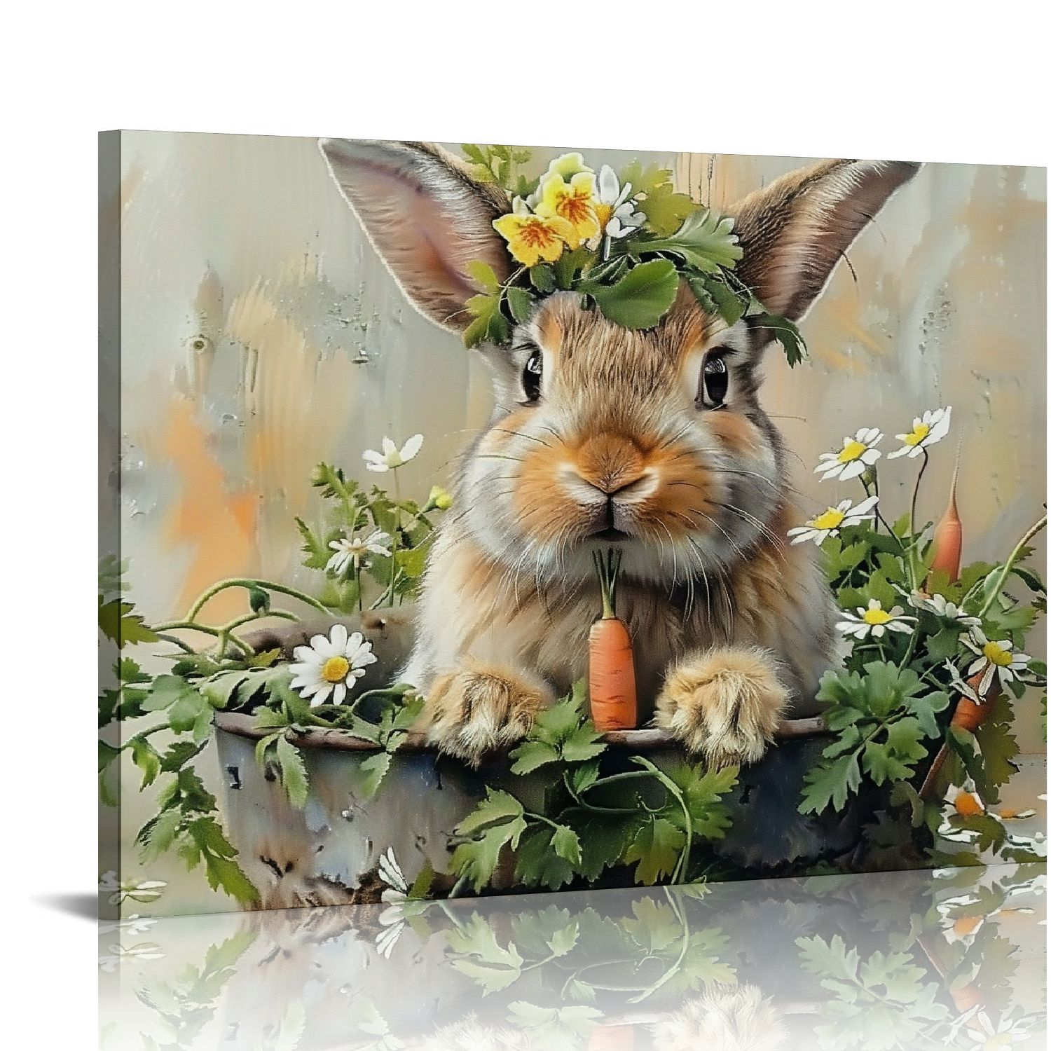Nawypu Cute Bunny Wall Art Orange Flowers Canvas Print Picture ...