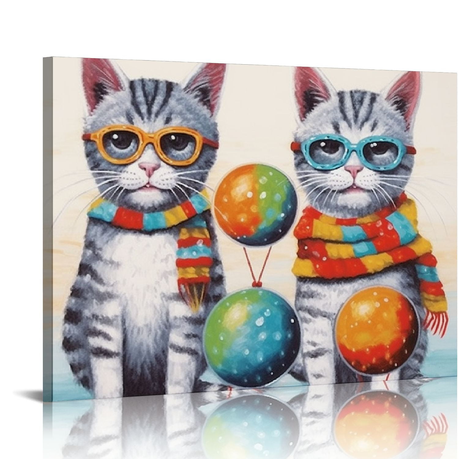 Nawypu Cute Cat Canvas Wall Art: Framed Cat Pictures Small Funny Kitty ...