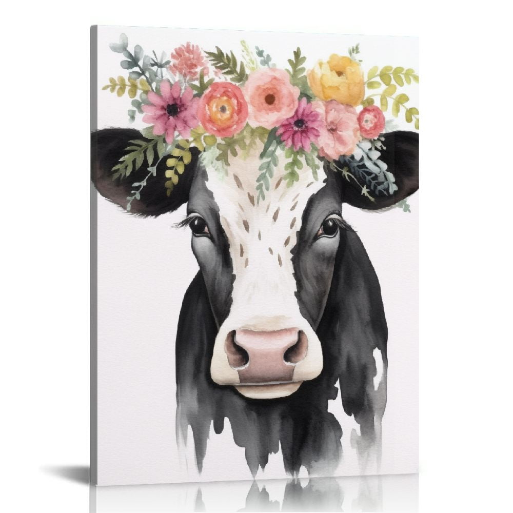 Nawypu Cute Cow Wall Art Decor,Floral Cow Unframed Wall Art Prints,Wall ...