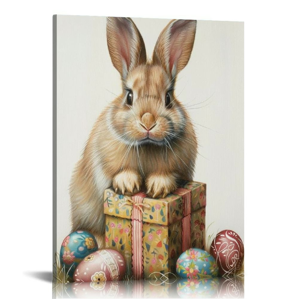 Nawypu Cute Easter Bunny Canvas Painting Wall Art Easter Egg And Gift ...