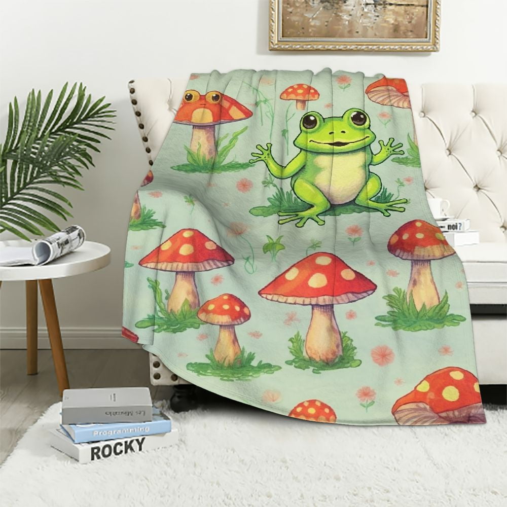 Nawypu Cute Frog Mushroom Blanket Soft Fuzzy Flannel Plush Throw ...
