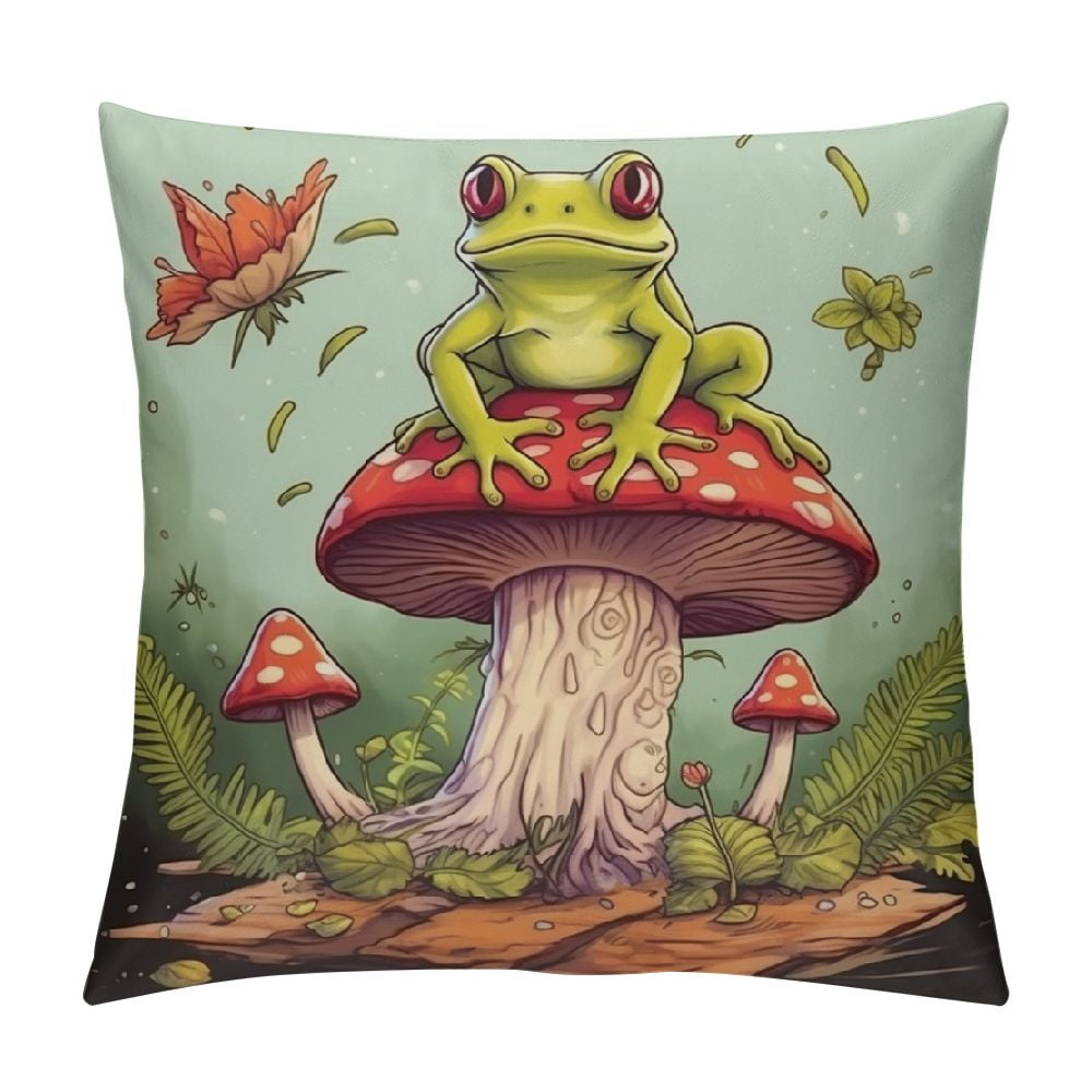 Nawypu Cute Frog Throw Pillow Covers, Funny Mushroom Frog Throw Pillow ...
