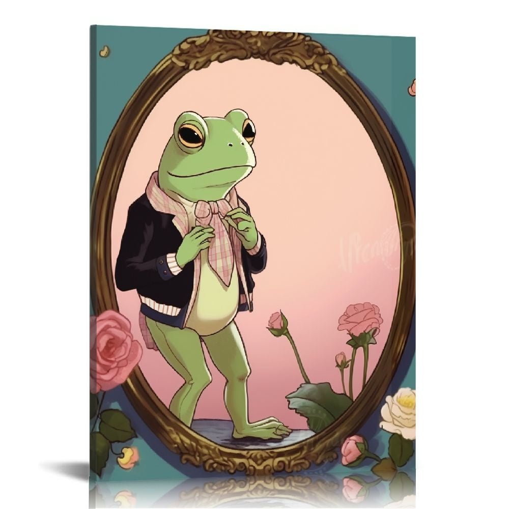 Nawypu Cute Funny Frog Poster,Trendy Frog Canvas Wall Art, Pink Retro ...