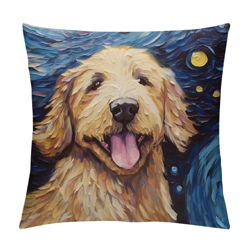 Nawypu Cute Goldendoodle Starry Night Doodle Dog Art by Aja Throw ...