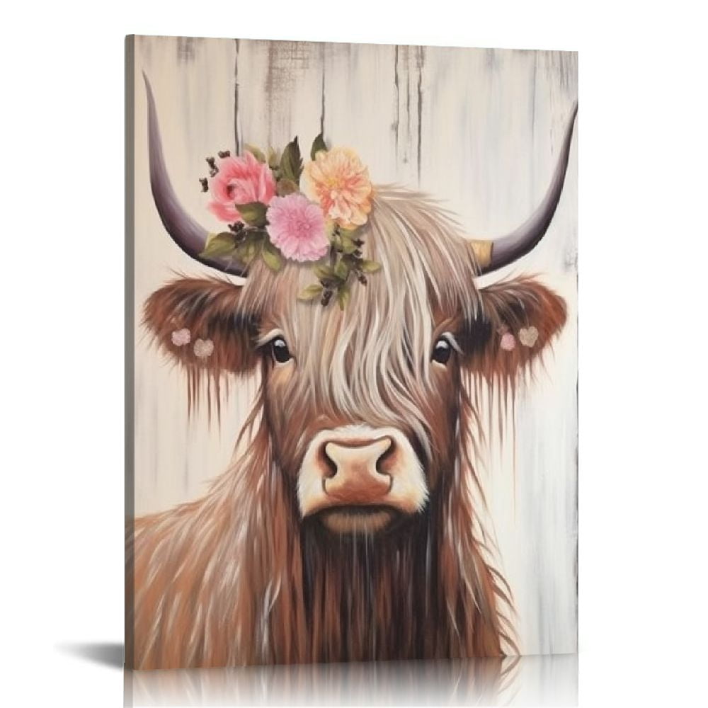Nawypu Cute Highland Cow Country Farmhouse Canvas Printing Rustic ...