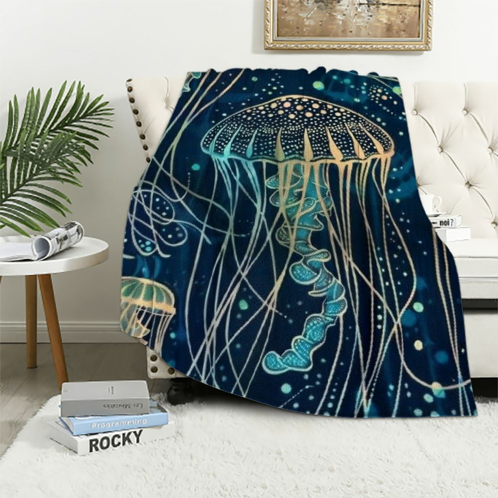 ONETECH Cute Jellyfish Sherpa Blanket Ocean Creature Themed Throw ...