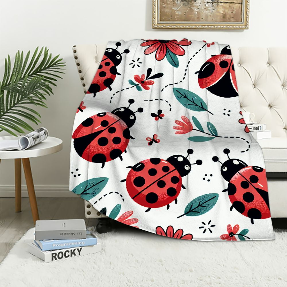 Nawypu Cute Ladybug Bed Blanket Cartoon Bug Throw Blanket Lightweight ...
