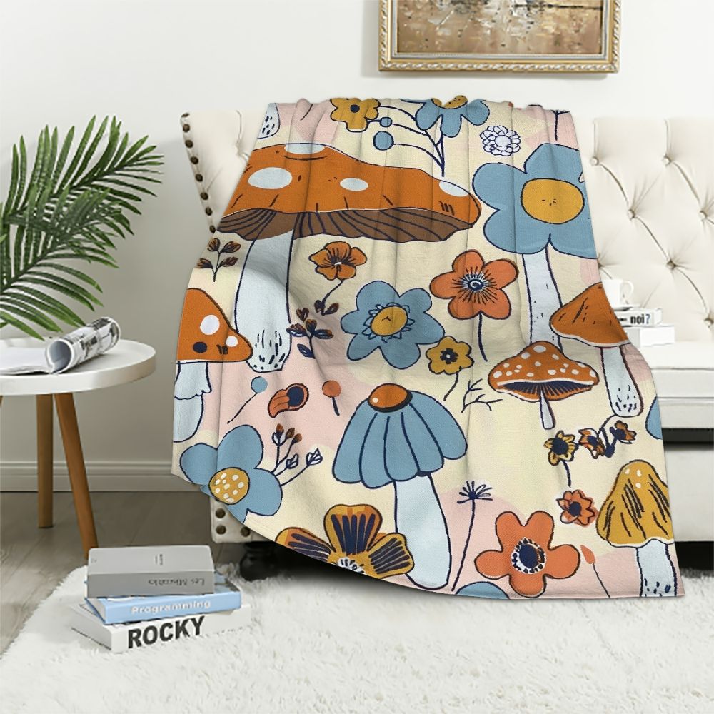Nawypu Cute Mushroom Blanket Retro Floral Soft Warm Throw Blankets ...