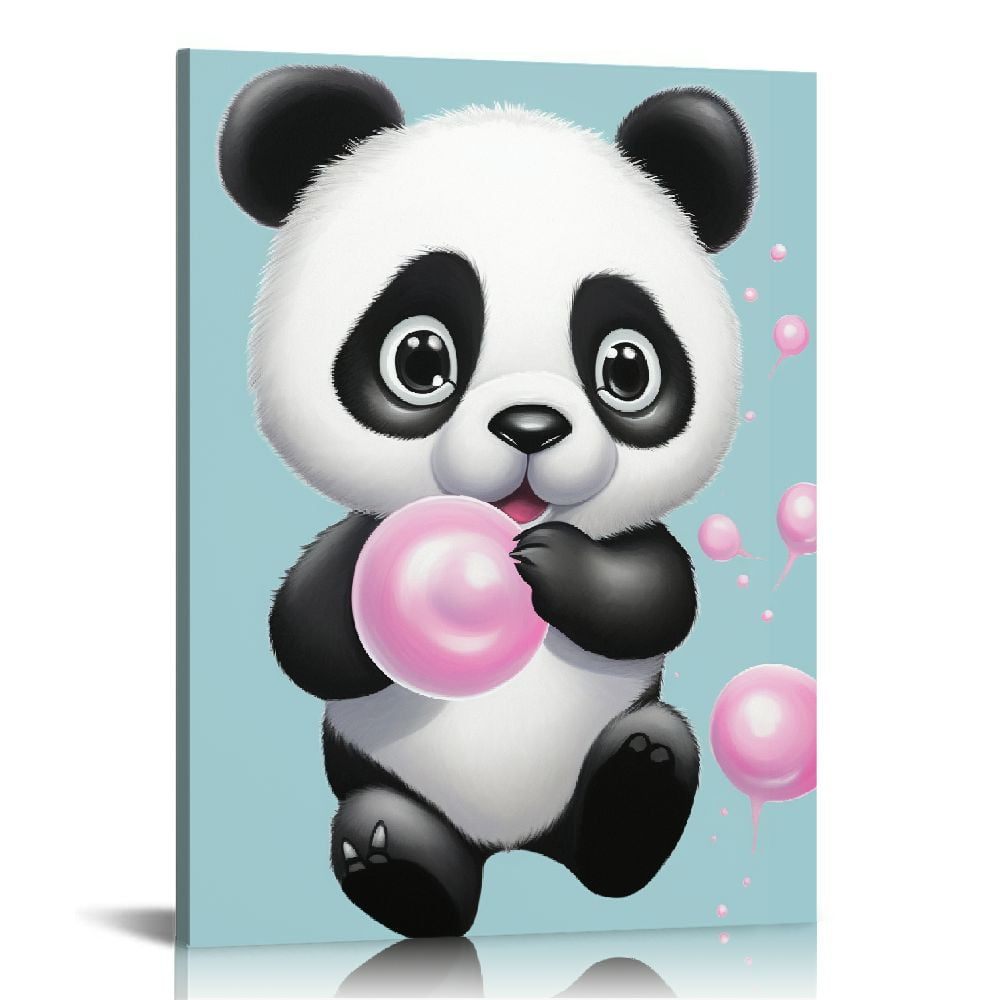 Nawypu Cute Panda Bubble Gum Art Pink Canvas Print Animal Print Black ...