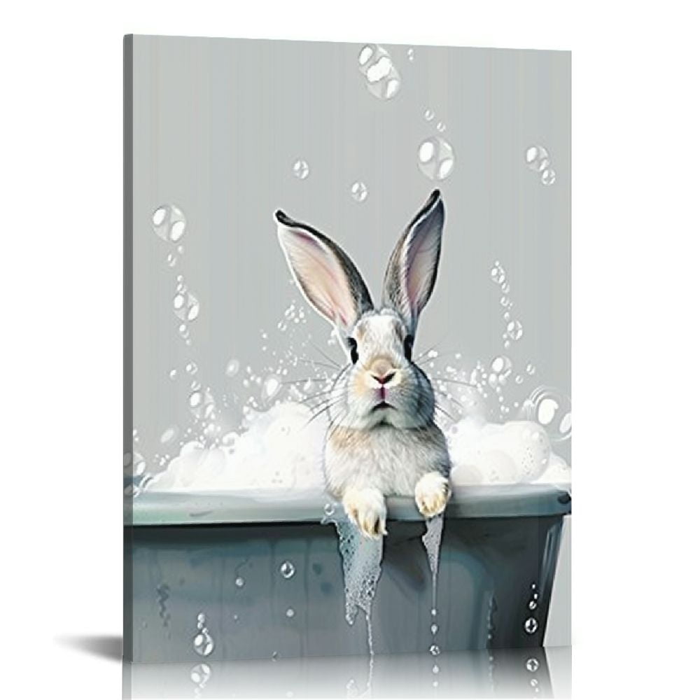 Nawypu Cute Rabbit Bathroom Canvas Wall Art, Rabbit in Bathtub with ...