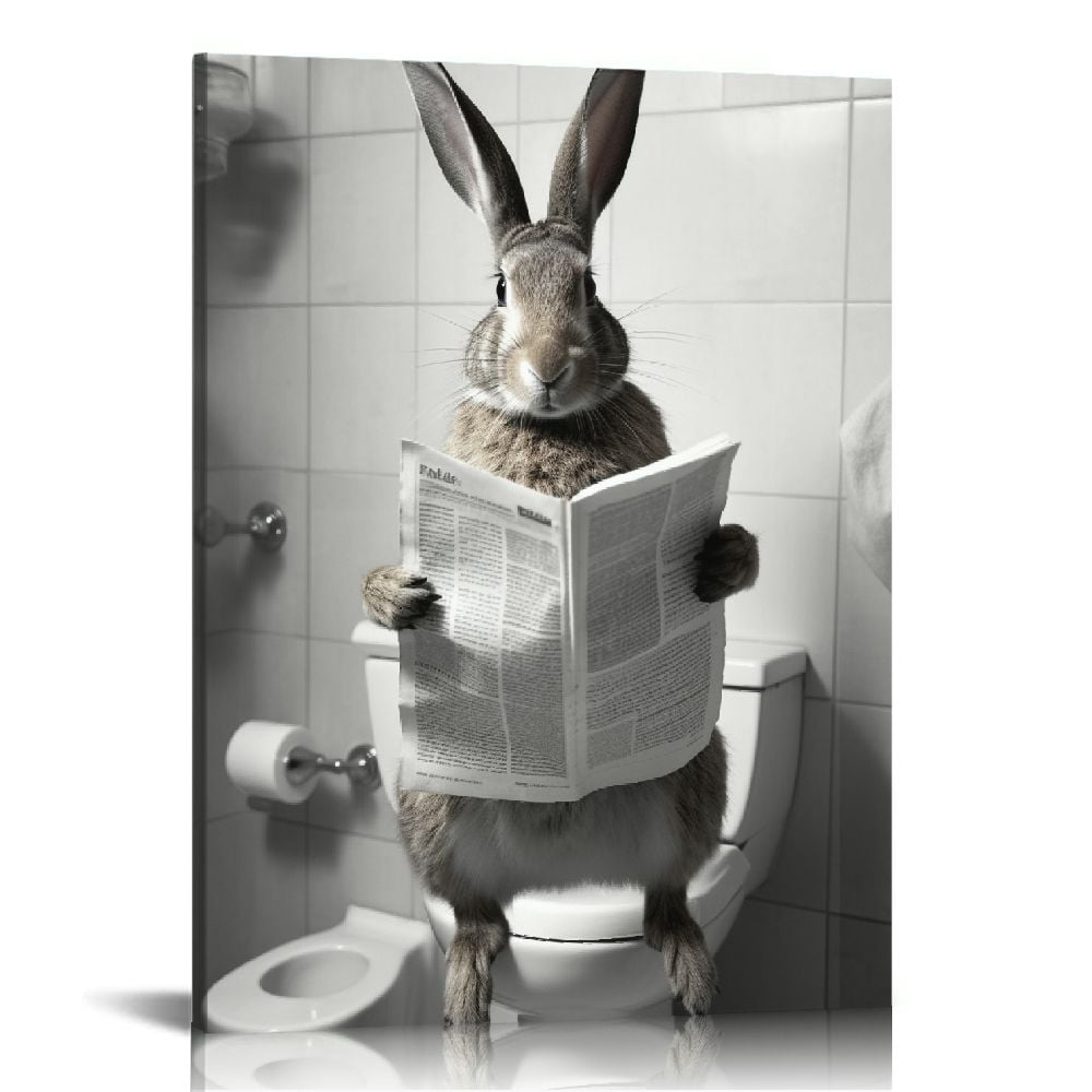 Nawypu Cute Rabbit Bathroom Wall Art - Farmhouse Style Animals Bathroom ...