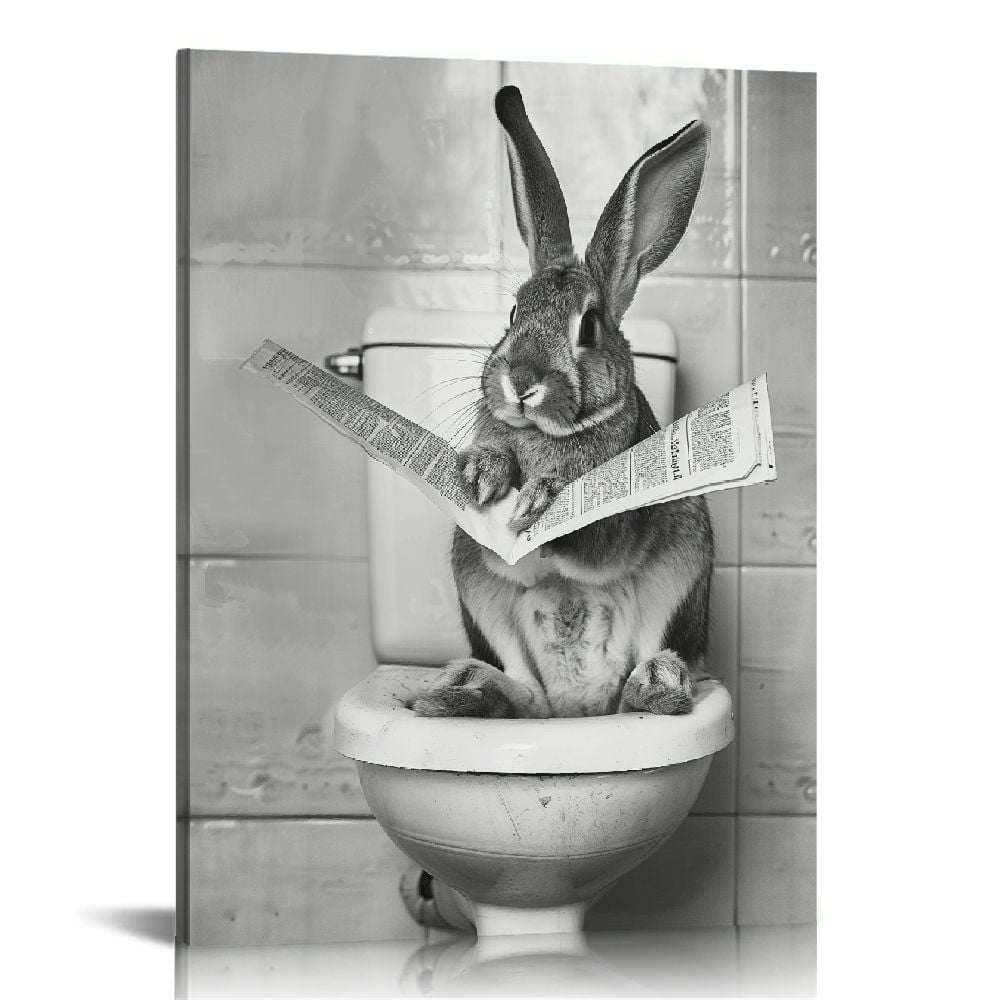 Nawypu Cute Rabbit Bathroom Wall Art - Farmhouse Style Animals Bathroom ...