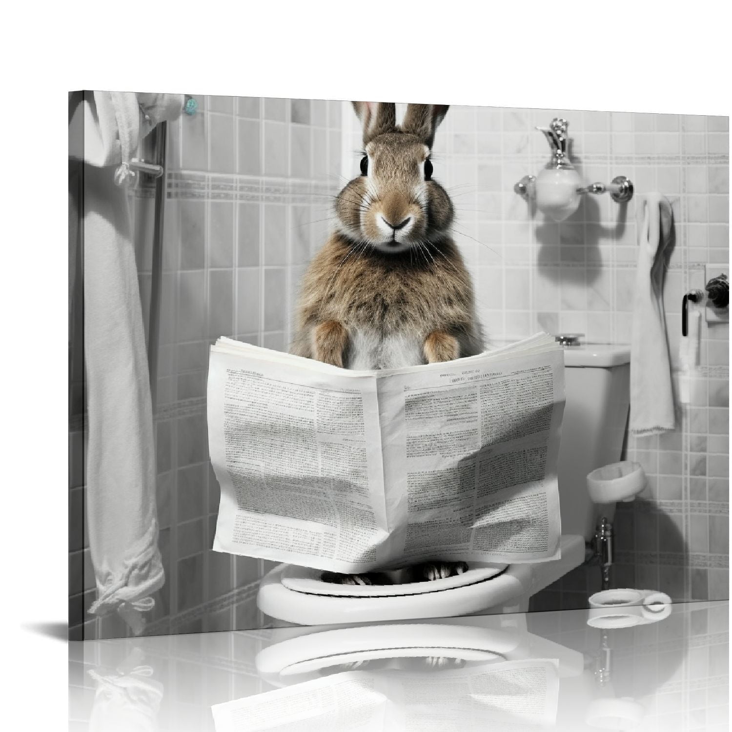 Nawypu Cute Rabbit Bathroom Wall Art - Farmhouse Style Animals Bathroom ...