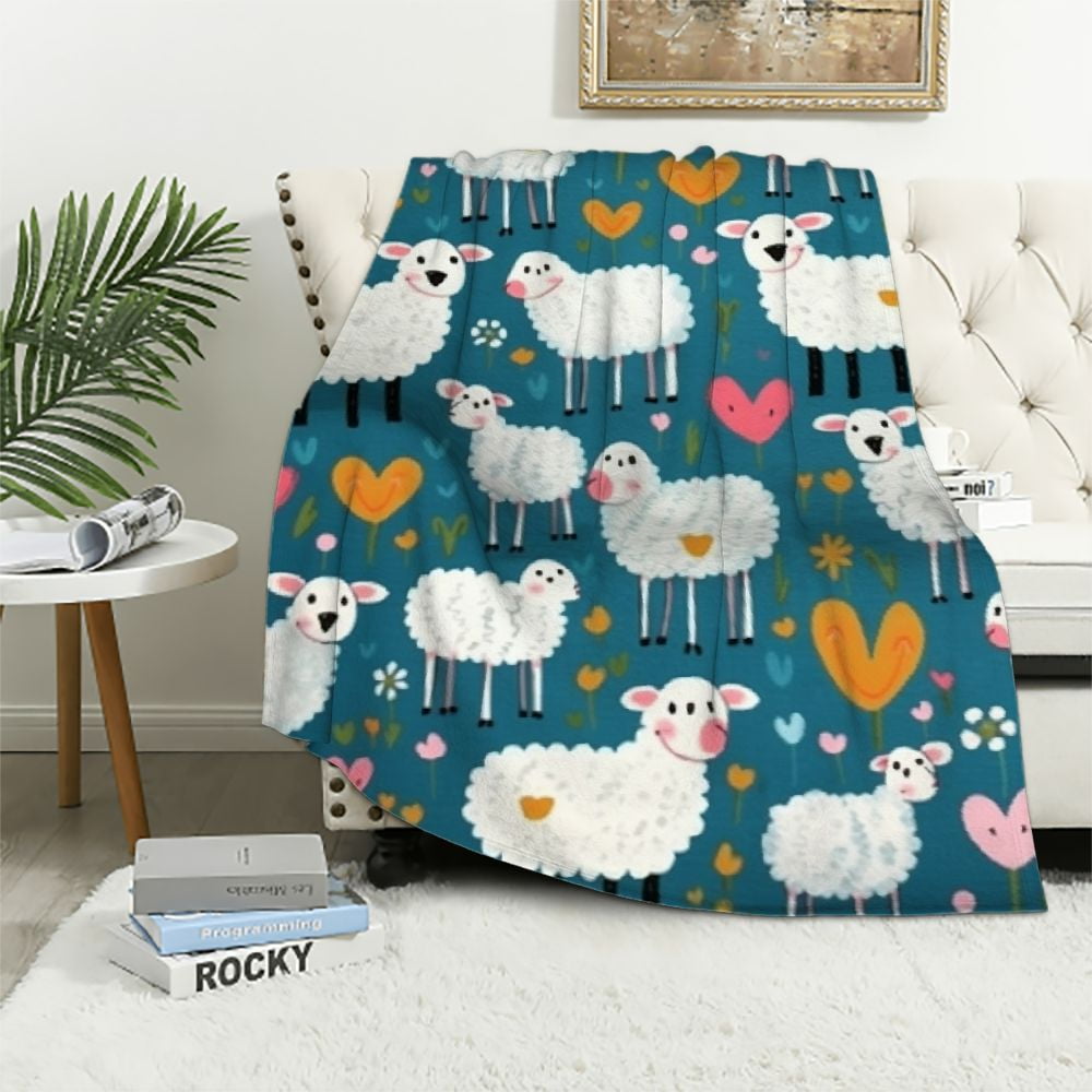Nawypu Cute Sheep Heart Star Dot Blanket, Soft Blankets Flannel Bed ...