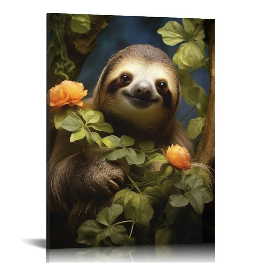 WERPE Cute Sloth Canvas, Wall Art Animal, Pictures for Nursery Sloth ...