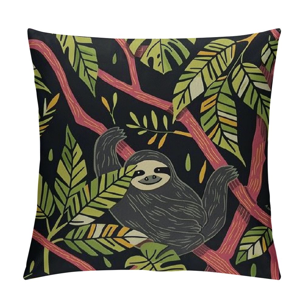 Nawypu Cute Sloths and Tropical Palm Leaves Throw Pillow Cover Cushion ...
