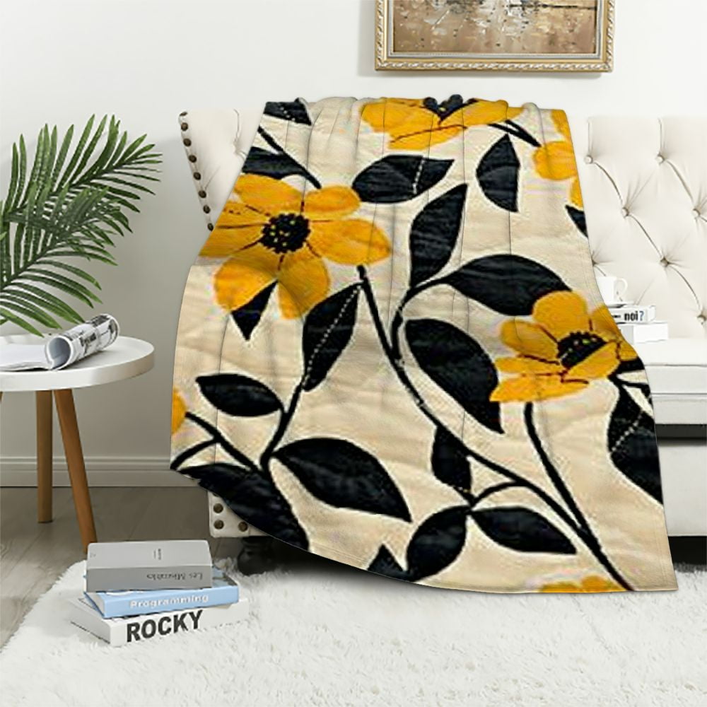 Nawypu DaDa Bedding Botanical Floral Throw Blanket - Quilted Yellow ...