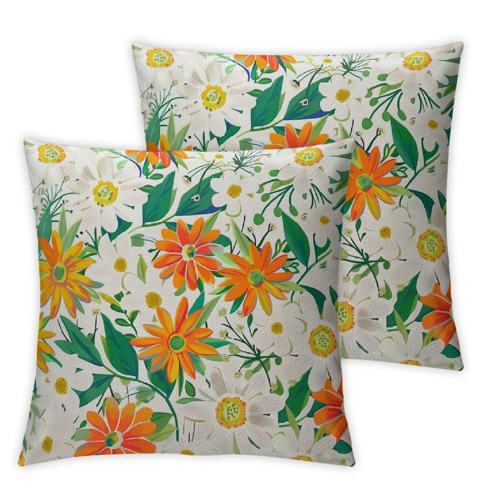 Nawypu Daisy 70S Flower Pillow Covers Set of 2 Cute Orange Floral Decor ...