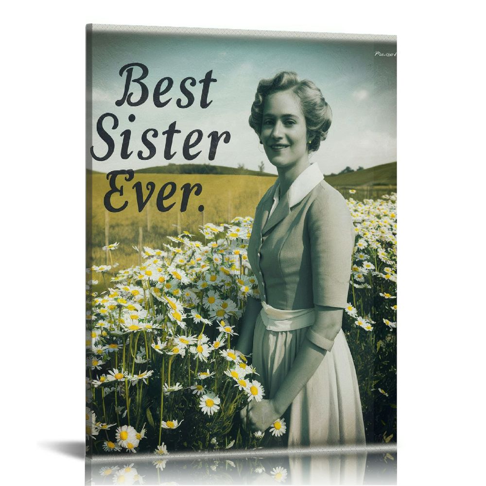 Nawypu Daisy Flower Wall Art Best sister ever! cursive heart love ...