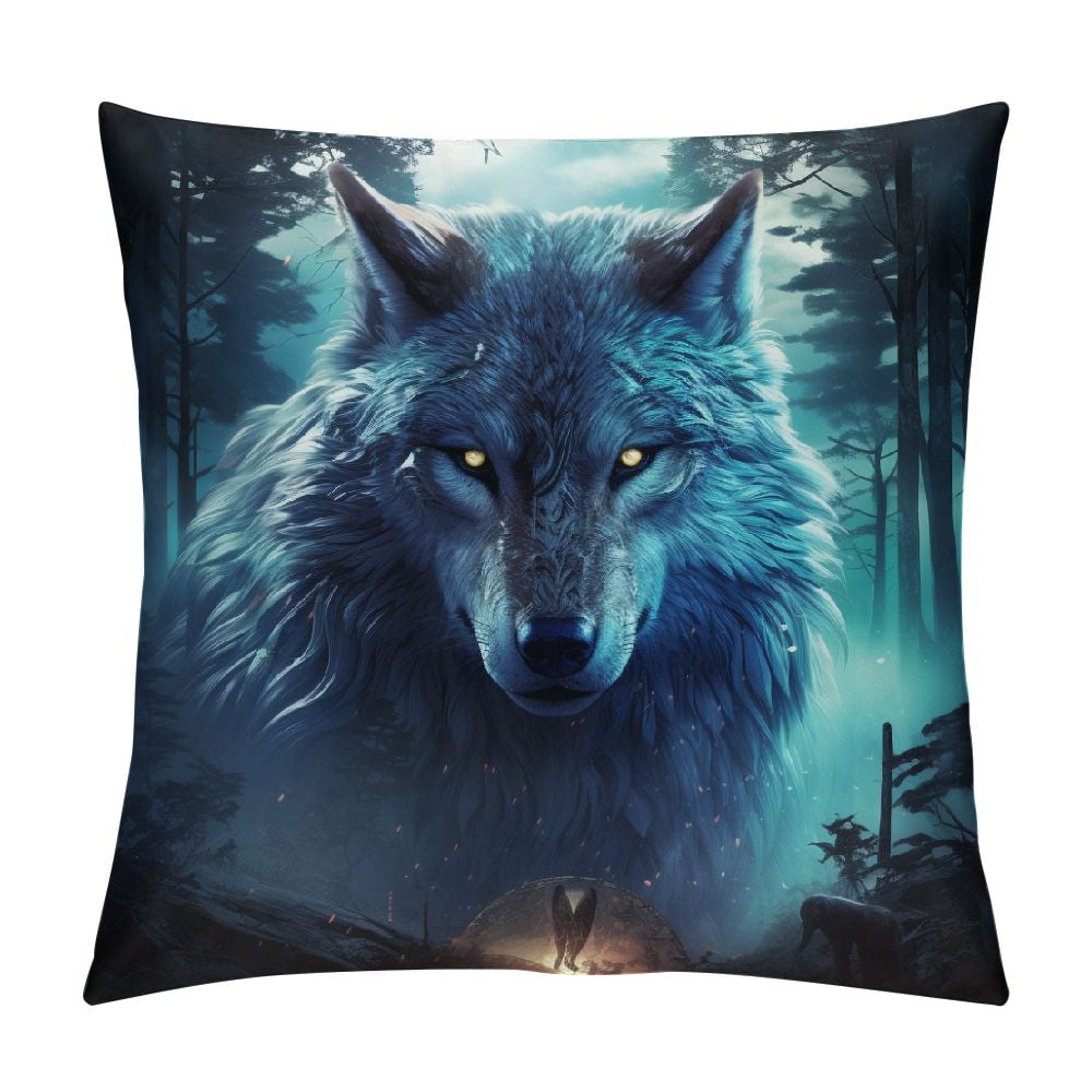 Nawypu Decor Pillow Covers, Fantasy Wolf Throw Cover Pillowcase Hidden ...