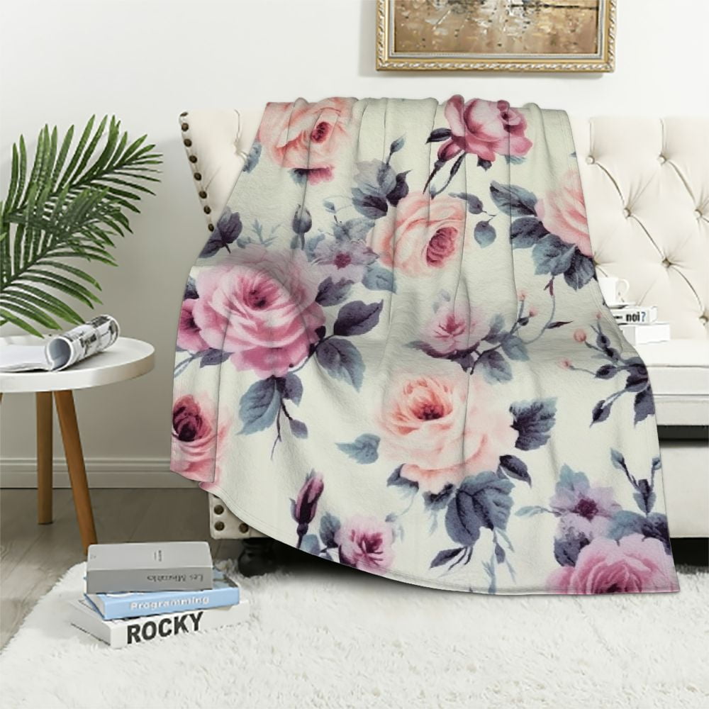 ONETECH Decorative Throw Blankets: Soft Plush Rose Floral Accent for ...