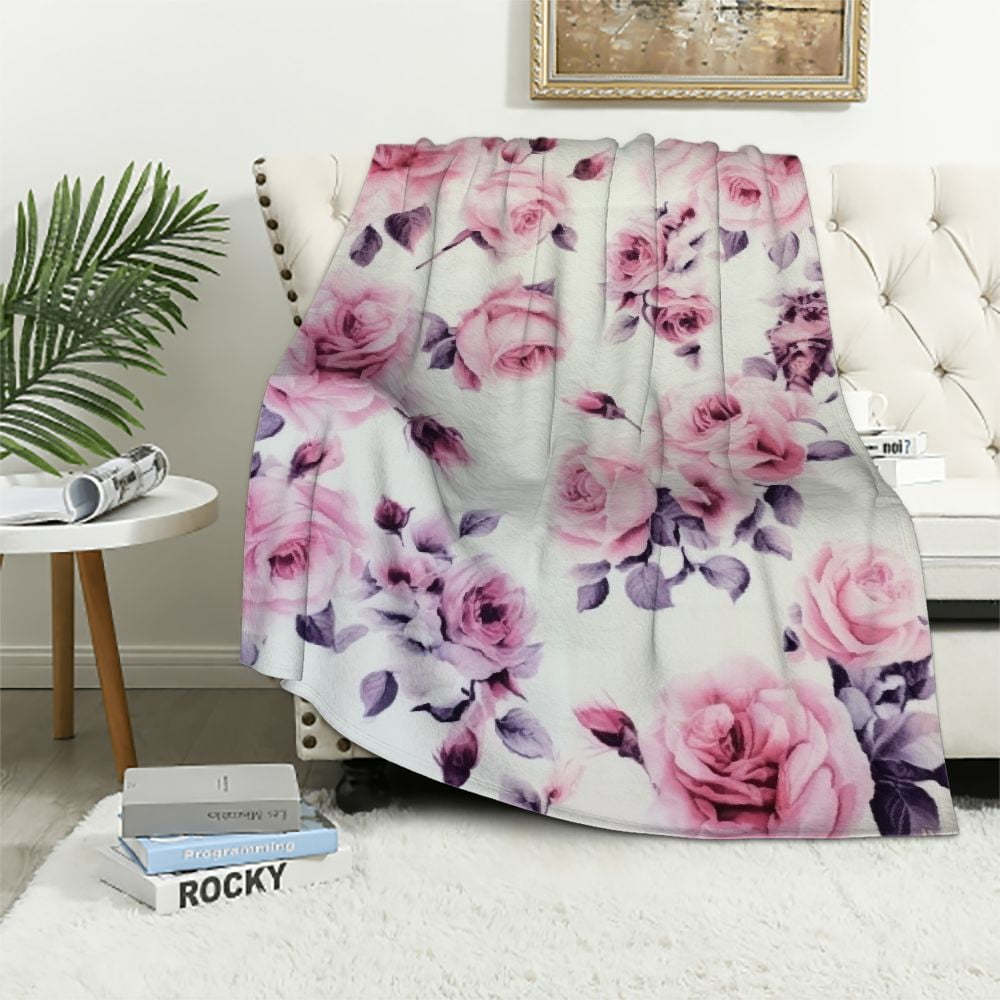 ONETECH Decorative Throw Blankets: Soft Plush Rose Floral Accent for ...