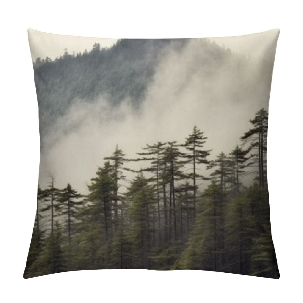 Nawypu Decorative Throw Pillow Cover Landscape Mountain Trees Mist ...