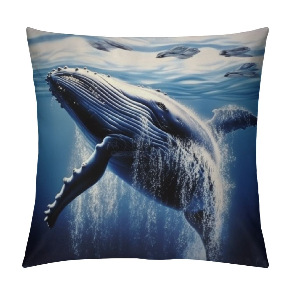 Nawypu Decorative Throw Pillow Covers Blue Ocean Whale Print Throw ...