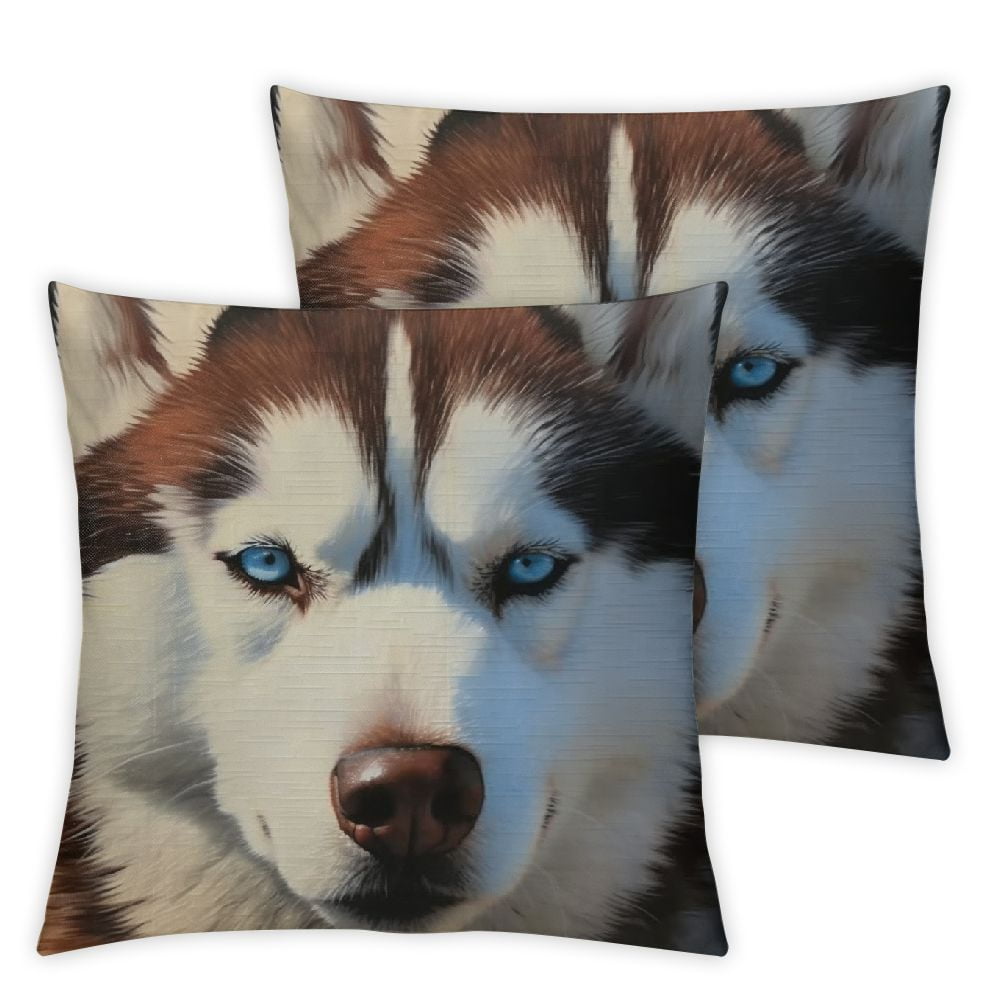 Nawypu Decorative Throw Pillow Covers Red Brown Huskey Head Blue Dog ...