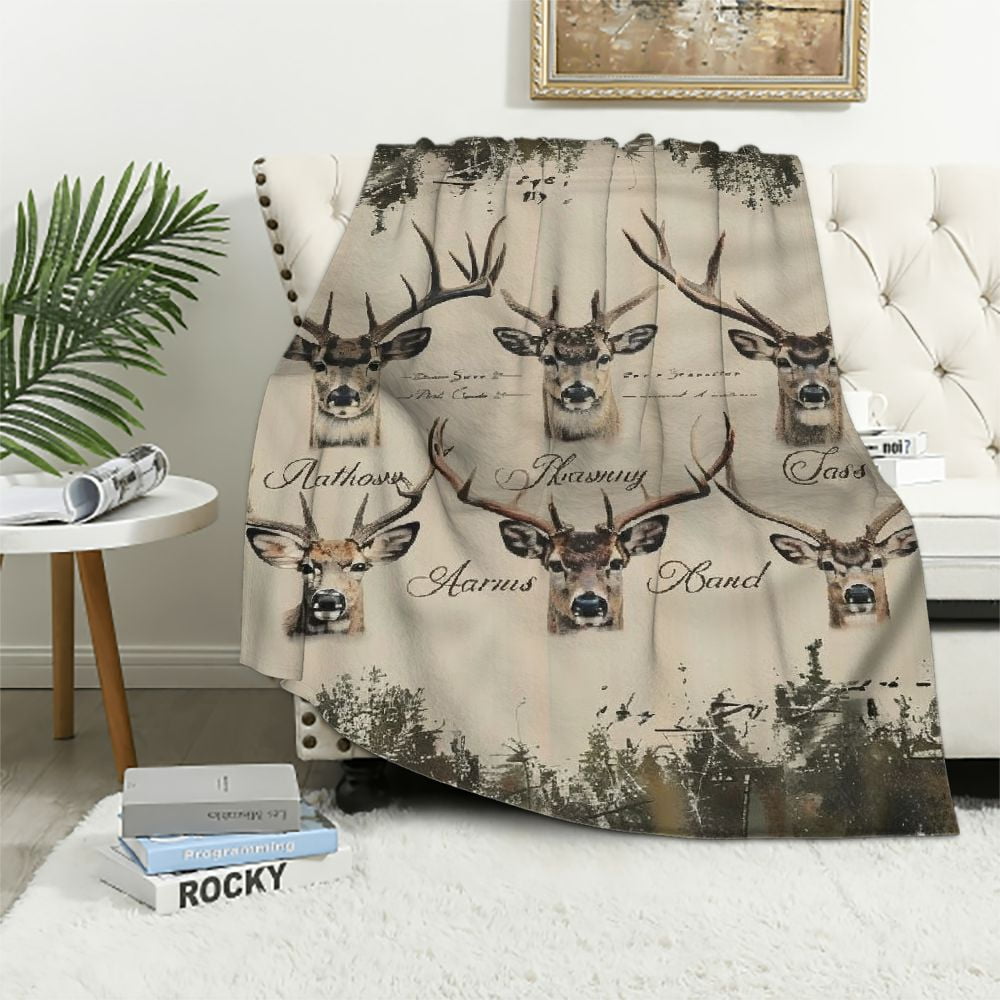 ONETECH Deer Blanket Throw Blankets Cozy Flannel Blanket Plush ...