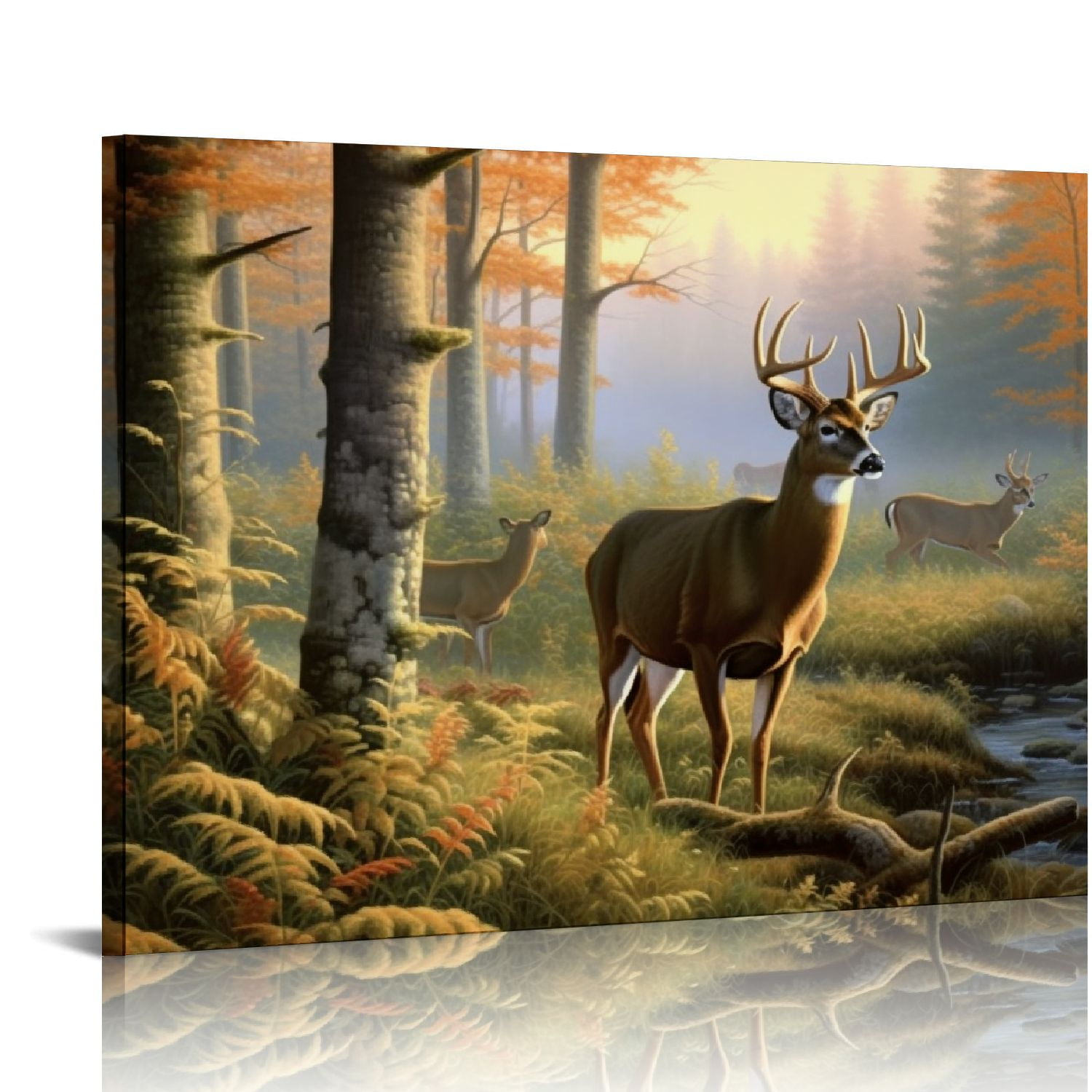 Nawypu Deer Canvas wall art Rustic Canvas Painting Print Deer In Autumn ...