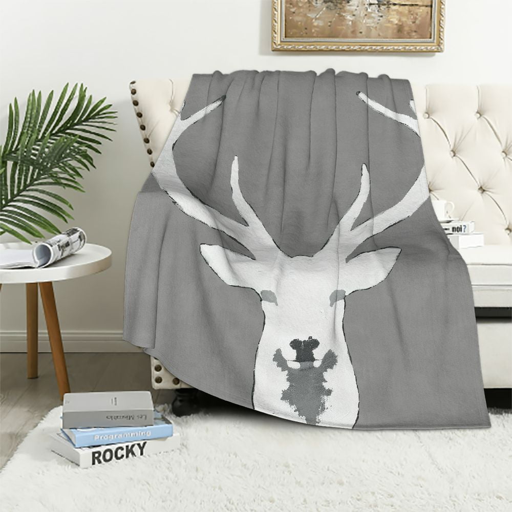 Nawypu Deer Flannel Bed Blanket Woodland Deer Head Throw Blanket ...