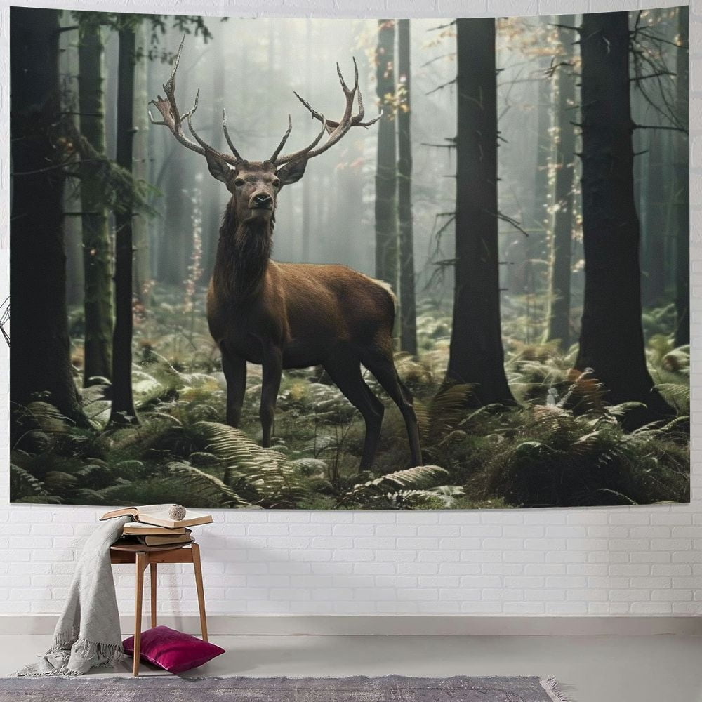 Nawypu Deer Forest Tapestry Wall Hanging, Wildlife Deer in the Misty ...