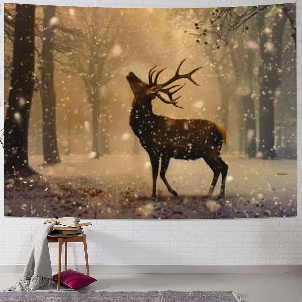 Nawypu Deer Tapestry Wall Hanging Forest Sun Shines Deer Tapestry Vivid ...