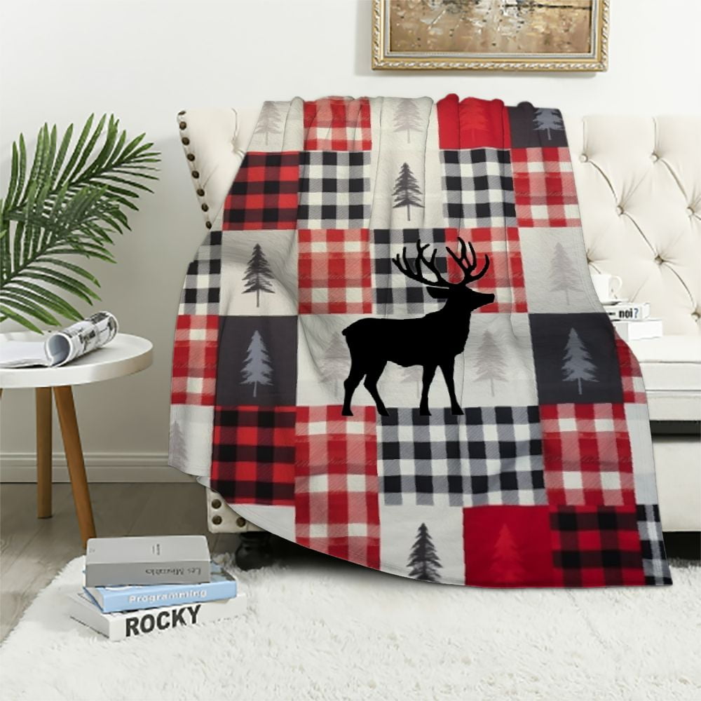 Nawypu Deer Throw Blanket Rustic Cabin Decor Woodland Blanket Plaid ...