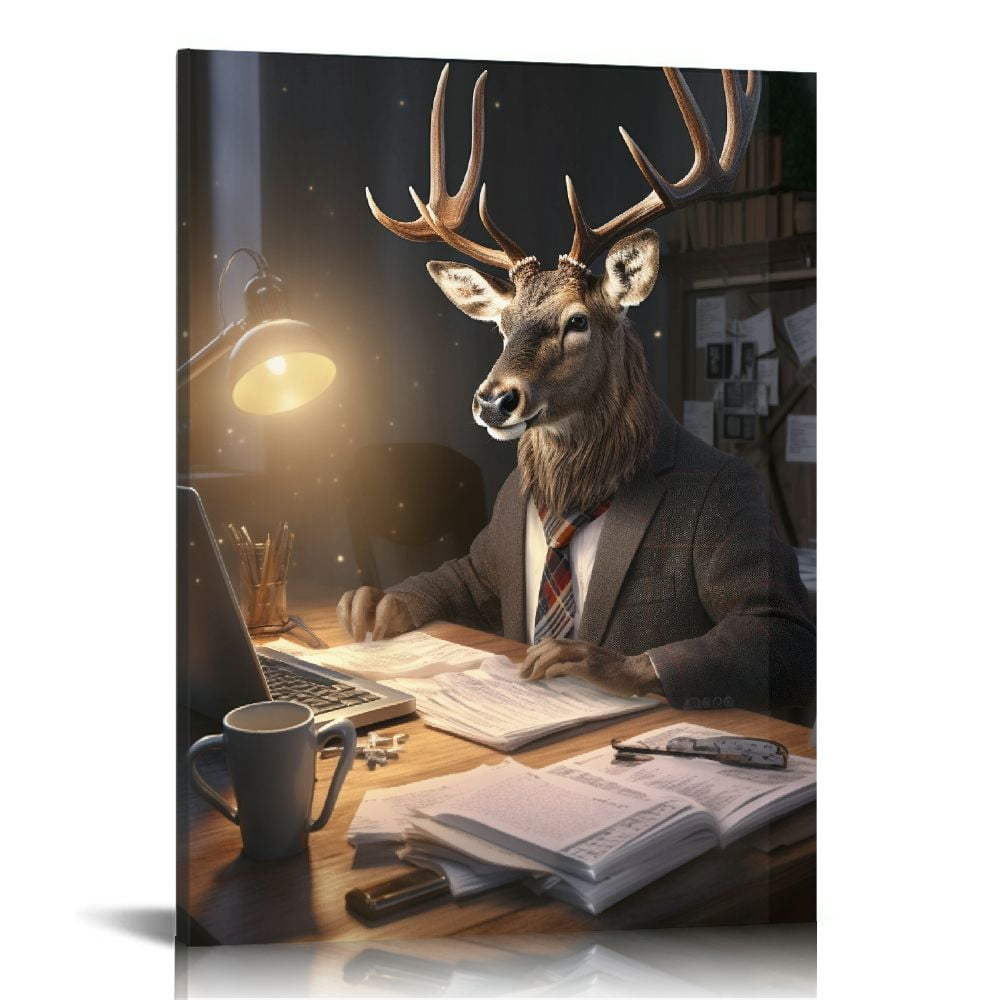 Nawypu Deer is Reading Newspaper in Toilet Tin Sign Funny Animal Wall ...